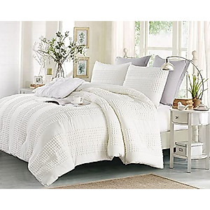 Cupocupa King Size Comforter Set;White Comforter Boho Tufted Lightweight Bedding Sets 3PCS Pom Pom Comforter Soft Jacquard Comforter with 2 Pillow Cases for All Season
