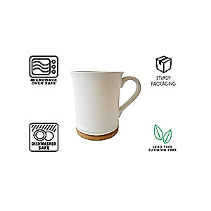Essential Drinkware 15oz Entice Ivory White Tall Ceramic Coffee Mug, Set of 4 - Large handles, dishwasher and microwave safe