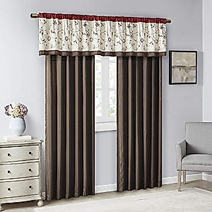 Madison Park Serene Embroidered Light Filtering Treatment Curtain Rod Pocket/Back Tab Single Window Panel Drape for Bedroom Livingroom and Dorm, 50x84", Red