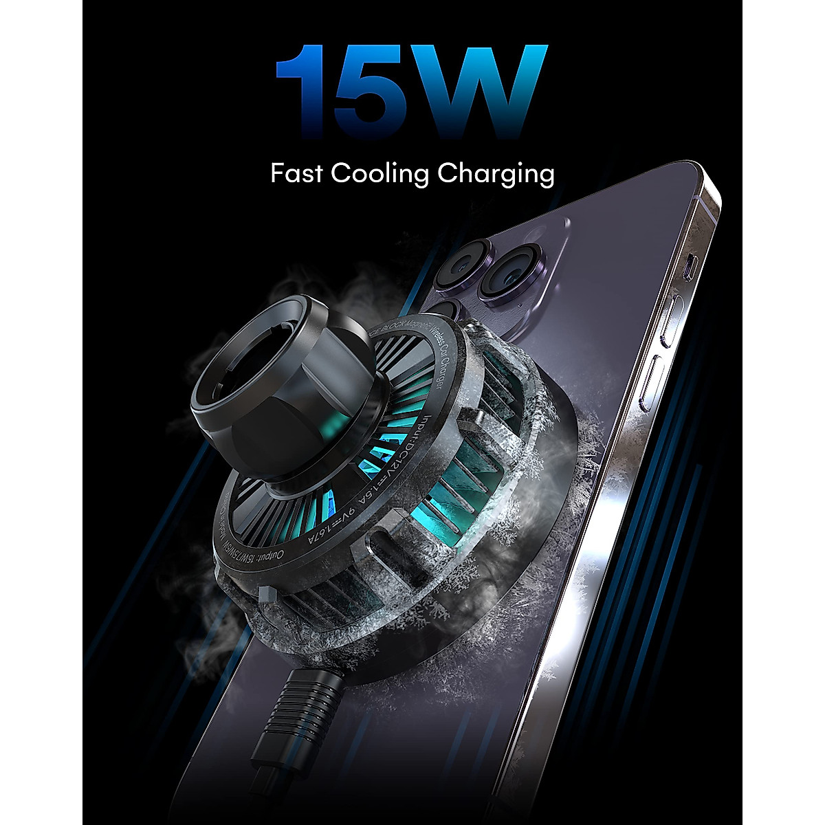 [Ice Cooling Charging] Compatible for Mag-Safe Car Charger,15W ICEBLOCK Magnetic Wireless Car Charger Mount, Hands Free Car Mount for iPhone 15 14 13 12 Pro Max Plus Mini Mag-Safe Case