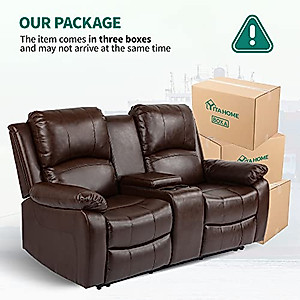 YITAHOME Loveseat Recliner, Manual Double Sofa Loveseat, Home Theater Seating with Storage Console, Double Recliner RV Sofa with Cup Holders and Side Pocket for Living Room