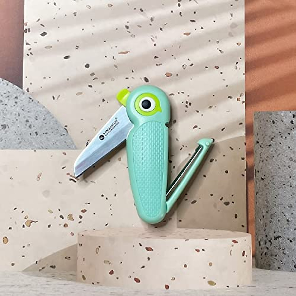 VSL VANSLENSON 2 in 1 Small Folding Knife Super Cute Bird Knife with Peeler 2.5” Blade Mini Pocket Size EDC Knife Green Pink (One Set)