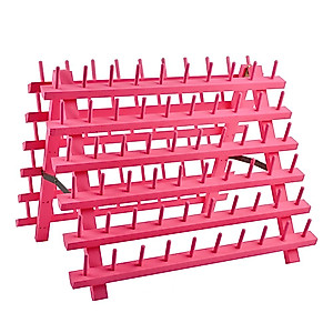 NW 120-Spools Collapsible Wooden Thread Holder Sewing and Embroidery Thread Rack and Organizer Foldable Thread Rack for Sewing (Pink)