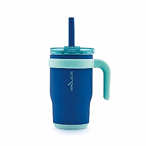 REDUCE 14 Oz Coldee Kids Tumbler with Lid and Straw - Coldee Insulated Travel Mug - Spill-Proof, Sweatproof Stainless Steel, BPA-Free - Includes Handle, Reusable Silicone Straw - Nautical Mist