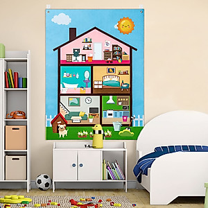 WATINC 98Pcs Build My House Felt Story Board Set 3.5Ft Preschool Family Theme Early Learning Interactive Play Kit Wall Hanging Gift for Toddlers Kids