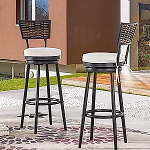 PatioFestival Patio Swivel Bar Stools Outdoor Bar Height Chairs Armless Rattan Back All-Weather Patio Furniture with Cushion,2 Pack