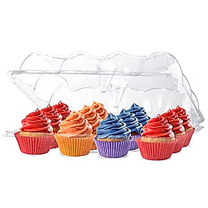 Plastic Cupcake Containers Boxes | 12 Compartment – 8 Pack | Disposable High Dome Dozen Cupcake Holder With Lid Bulk | Extra Sturdy Stackable Cupcake Boxes | Durable Muffin Packaging Transporter To Go