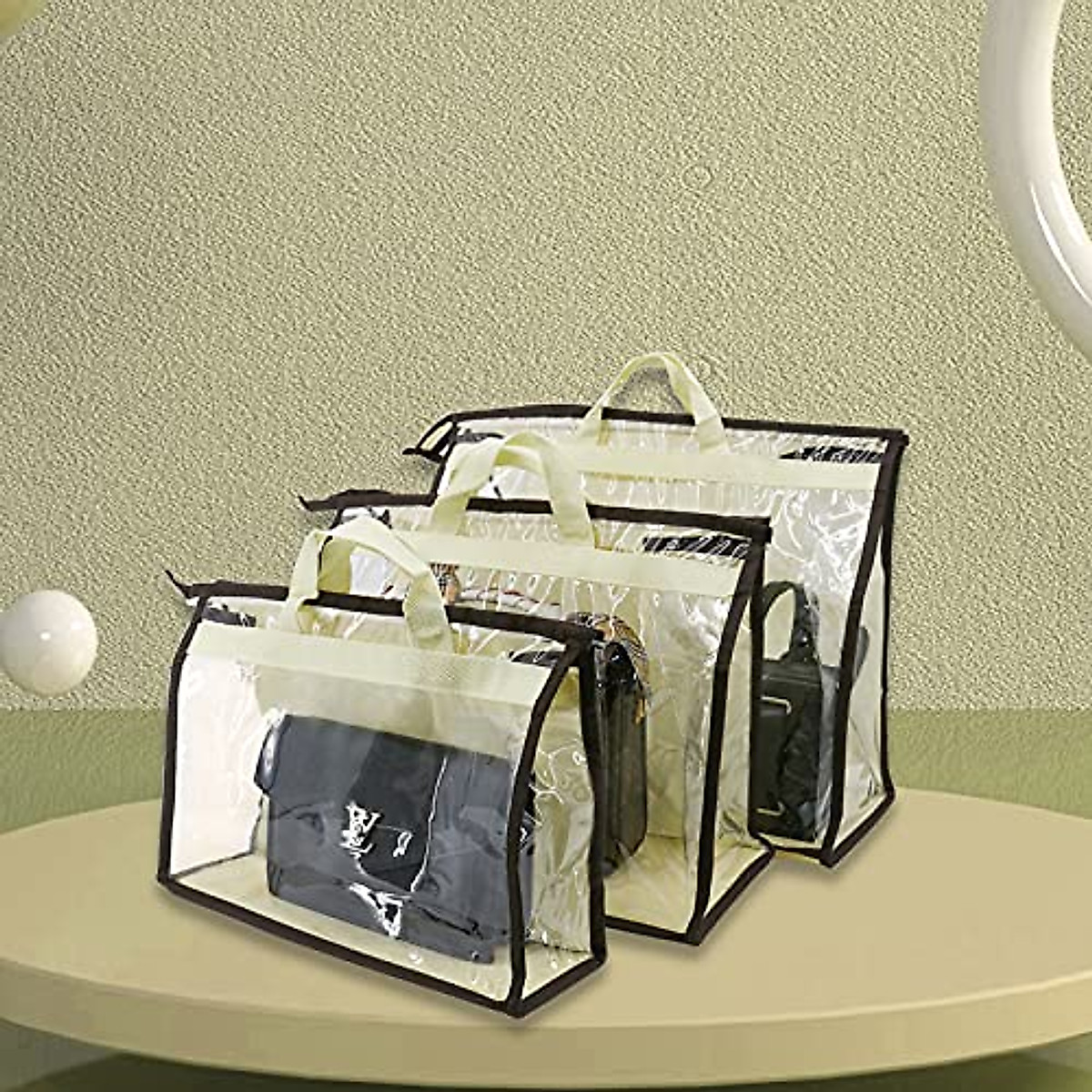 HOMOKUS Handbag Storage, 4 PACK Purse Storage Organizer for Closet, Clear Purse Storage Bags, Dust Bags for Purses and Handbags, Space-Saving Handbag Organizer Transparent with Zipper and Handle
