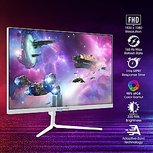 Sceptre 24 inch Gaming Monitor 1080p 98% sRGB up to 165Hz 1ms 320Lux DisplayPort HDMI, Build-in Speakers Nebula White 2022 (E248B-FWN168W)