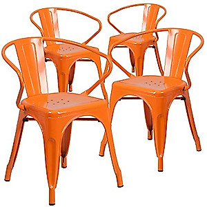 Flash Furniture Roy Commercial Grade 4 Pack Orange Metal Indoor-Outdoor Chair with Arms