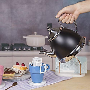 Evco International 77061 Nobili 2.0 Qt. Stainless Steel Tea Kettle with Removable Infuser Basket, quart, Opaque Black, 2.0 quart