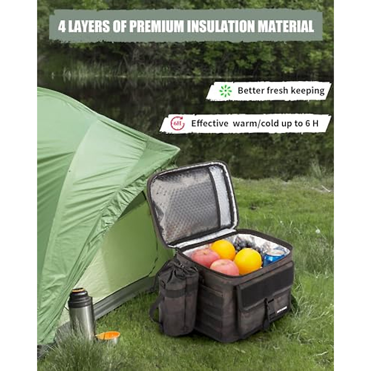 JOYHILL Tactical Lunch Box for Men, Insulated Lunch Bag with Detachable Bottle Pouch Holder, Large Durable Thermal Cooler Bag, Modern Leakproof Bag for Adult Work, Camping, Land CAMO,13L