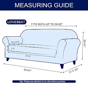 SUBRTEX Stretch Sofa Cover Set 1 Piece Sofa Slipvover with A Gift Cushion Cover for 2 Cushion Couch Loveseat(Steel Blue,Loveseat)