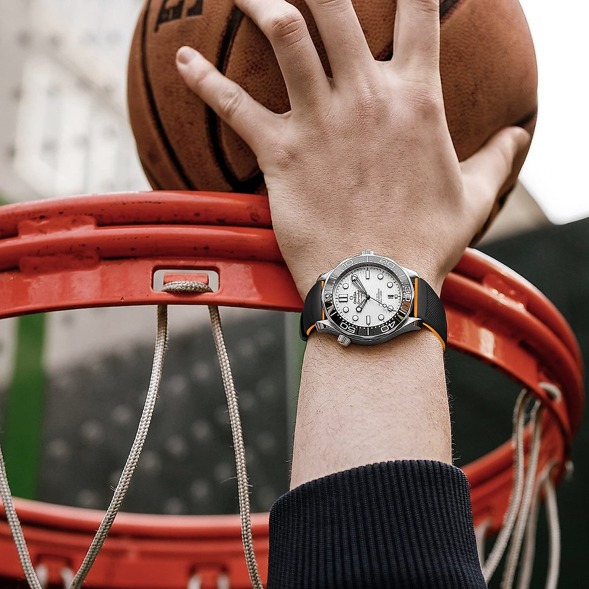 Fullmosa Silicone Watch Band Compatible Samsung Galaxy Watch 4 40mm/44mm and Classic 46mm/42mm, 20mm Watch Strap for Samsung Galaxy Watch 3 41mm/Galaxy Watch Active 40mm, Black/Pumpkin Orange/Silver