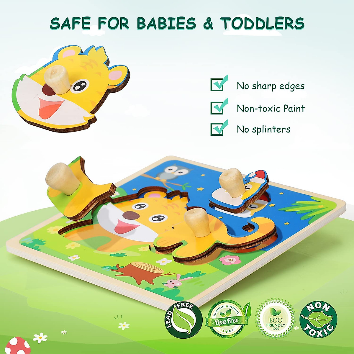 Toy Life Wooden Puzzles for Toddlers 1-3, 6 Animals Toddler Puzzles 1-3, Puzzles for Toddlers 2-4, Wood Puzzles Montessori Toys for 1 2 Year Old, Baby Puzzles 12-18, Kids Learning Toy Xmas Gifts