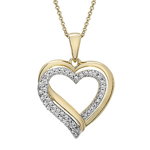 Timeless Love 1/10 CTTW Diamond Heart Shaped Pendant Set in Sterling Silver with Gold Plating, Necklace with 18" Chain, Dainty Jewelry for Women, Luxury Fashion Pendant Necklaces for Women or Girls…