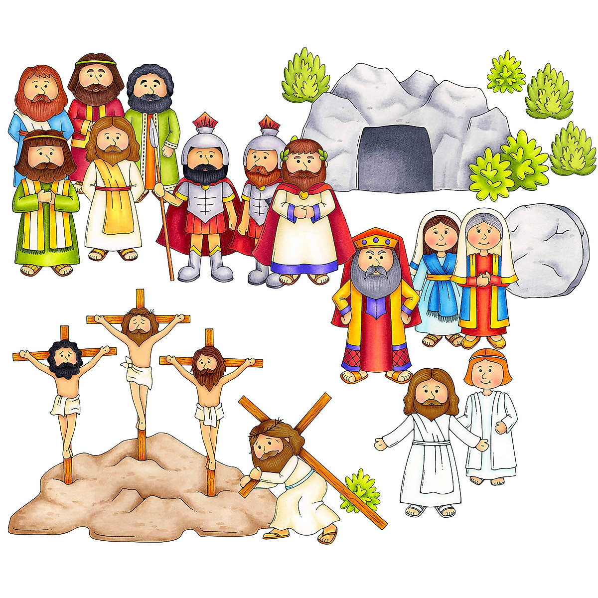 Easter Crucifixion Resurrection 19 pc Felt Figures Bible Felt/Flannel Board Story Set Plus Lesson Guide Coloring & Activity Pages Jesus Christ