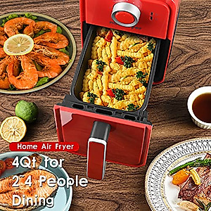 nutrifryer Air Fryer, 4Quart Air Fryer with Grill and Recipe Instructions, Small and Compact Design, 50Pcs Custom Parchment Paper Liners, Non-Stick Basket, 1400W, Red