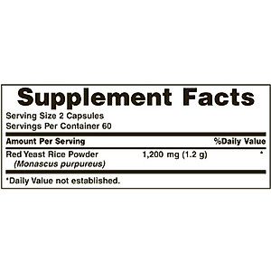 Nature's Bounty Red Yeast Rice Pills and Herbal Health Supplement, Dietary Additive, 600mg, 120 Capsules (Pack of 2)