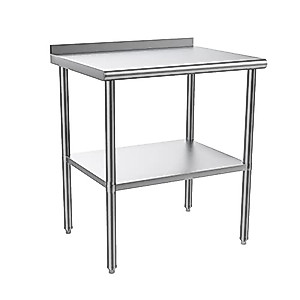 ROVSUN 30'' x 24'' Stainless Steel Table for Prep & Work,Commercial Worktables & Workstations,Heavy Dut Metal Table with Adjustable UnderShelf & Backsplash for Kitchen, Restaurant,Home,Hotel