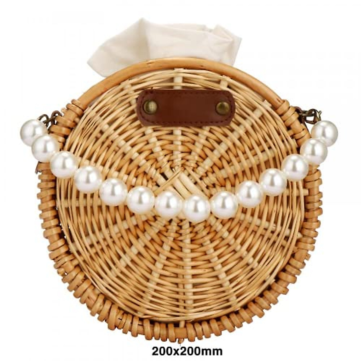 Round Rattan Bag, Pearl Purse, Summer Tote Bag, Top Handle Handbag, Beach Bag Purse for Women, Top Handle Handbag