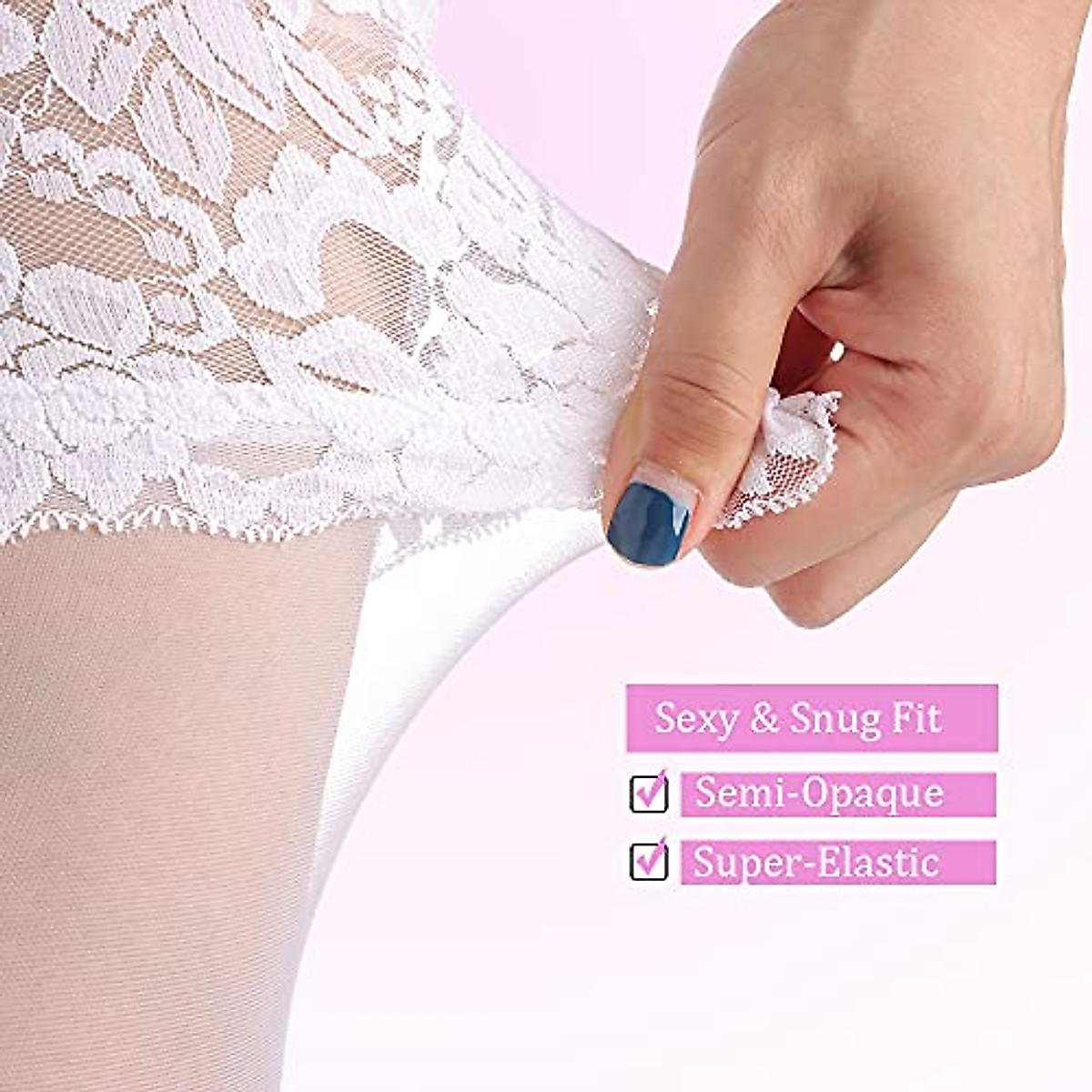 G&Y Thigh High Stockings with Silicone - 15D Sheer Lace Top Nylon Stay Up Pantyhose for Women