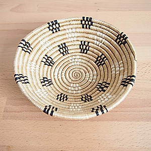 Small African Basket- Rugombo/Rwanda Basket/Woven Bowl/Sisal & Sweetgrass Basket/Tan, Black, White
