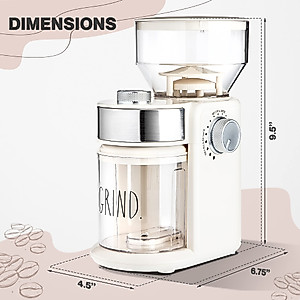 Coffee Grinder, Electric Burr Coffee Grinder, Grinder for Coffee, French Press, Espresso, and Drip Coffee 18 Grinding Settings, Electric Coffee Grinder Labeled "GRIND" in Cream by Rae Dunn