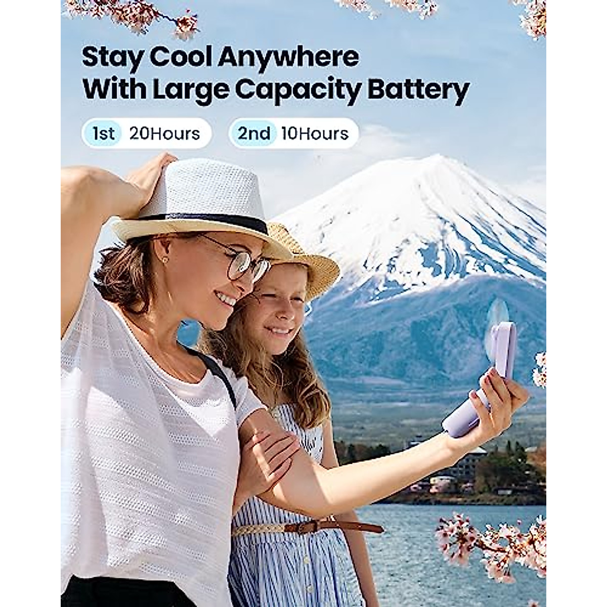 Gaiatop Portable Handheld Fan, Foldable Small Fan, Mini Hand Held Fan with USB Rechargeable 2000mAh Battery, Eyelash Fan for Girls, Travel For Women, Outdoor (Purple)