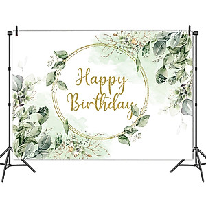 Greenery Succulent and Eucalyptus Leaves Photography Backdrop Bloom Eucalyptus Leaves Photo Background for Happy Birthday Party Decoration Cake Table Banner Supplies 5x3ft