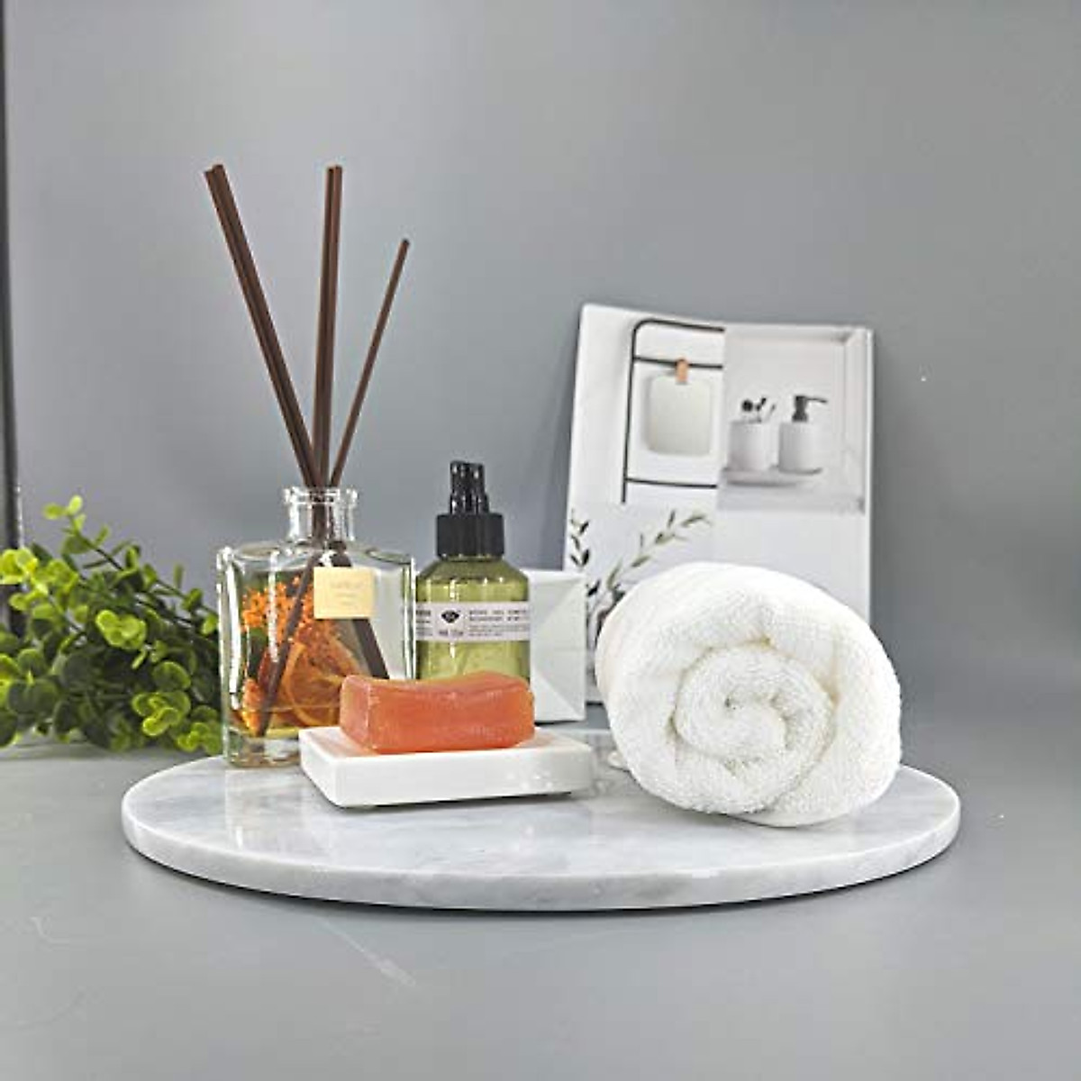 BustleDust 100% Natural Marble Pastry Board for Food, Tea, Coffee, Breakfast, Snacks, Cheese, Appetizers - Use in Kitchen, Bathroom, Office - Natural Marble (Gray White,Glossy Surface)