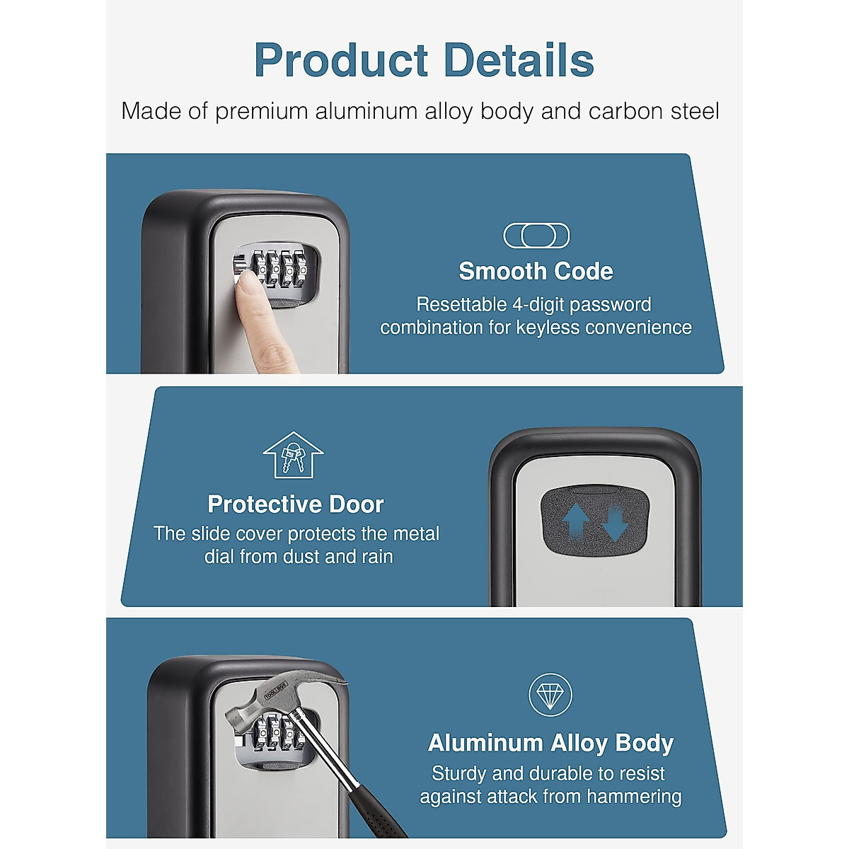 Puroma Security Key Lock Box, 4-Digit Combination Waterproof Portable Key Storage Lockbox Wall Mount 5 Key Large Capacity for House Key, Special Car Key, ID Card (Black & Gray)