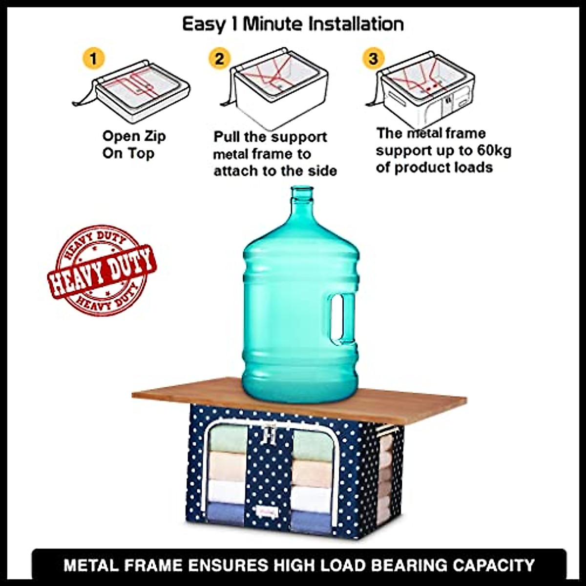 Blushbees® Oxford Fabric Collapsible Storage Boxes for Clothes/Quilts/Linen with Metal Supports (PACK OF 4 BOXES - LARGE SIZE 20×16×15 INCH)