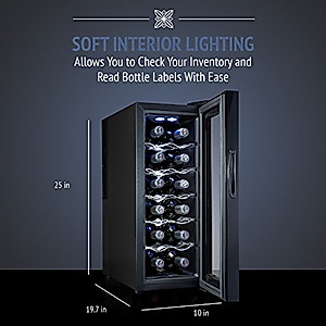 Ivation 12 Bottle Thermoelectric Red And White Wine Cooler/Chiller Counter Top Wine Cellar with Digital Temperature Display, Freestanding Refrigerator Smoked Glass Door Quiet Operation Fridge,Black