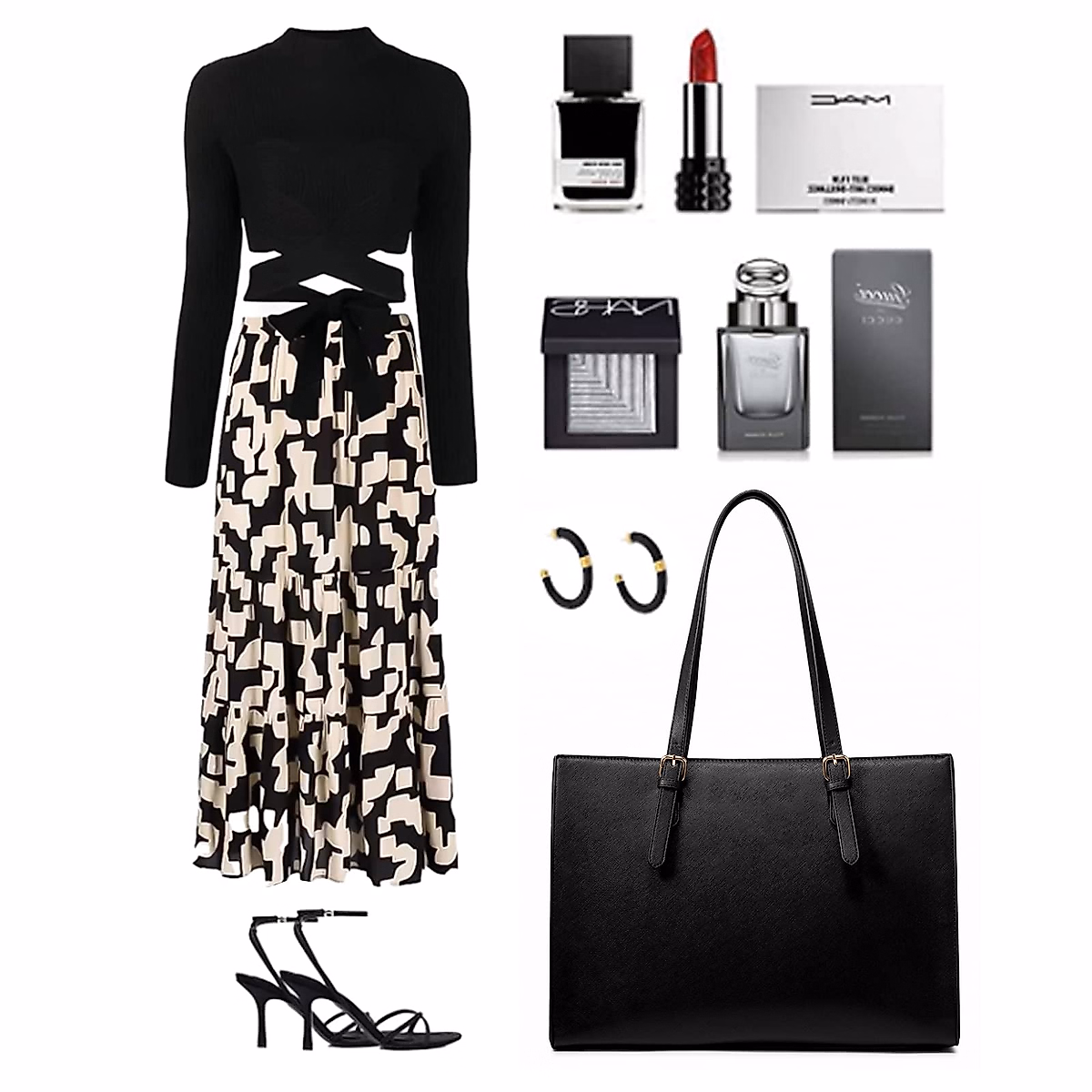 LOVEVOOK Laptop Tote Bag for Women, Large Briefcase for 15.6 Inch Computer Waterproof PU Leather Shoulder Bag with USB Charging Port, Business Office Work Shoulder Handbag Purse 2Pcs Set, Black