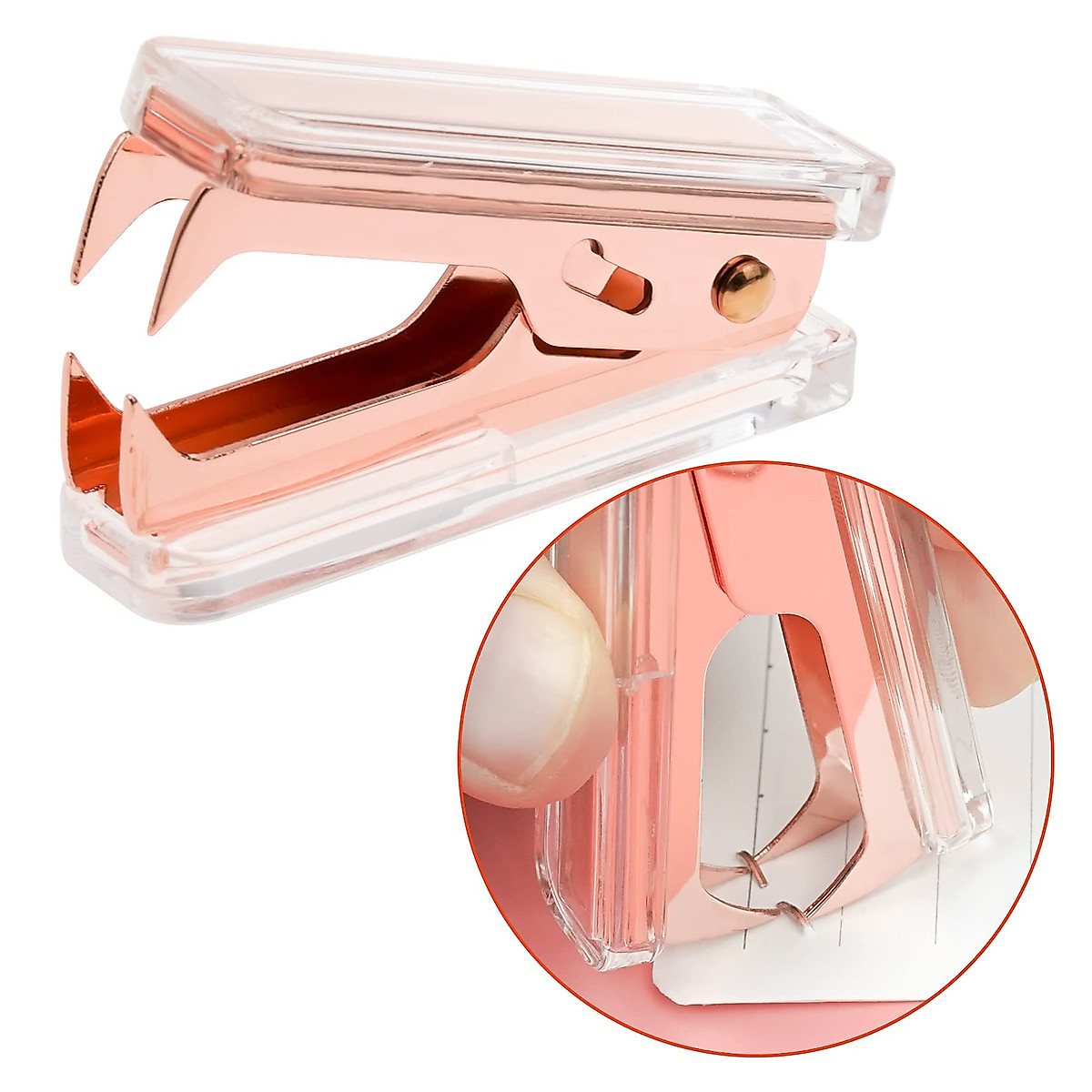 Jmkcoz Rose Gold Acrylic Desktop Stapler Staple Remover with 1000pcs Rosegold Staples for Home School Office Stationery Desk Supplies Accessory Kit