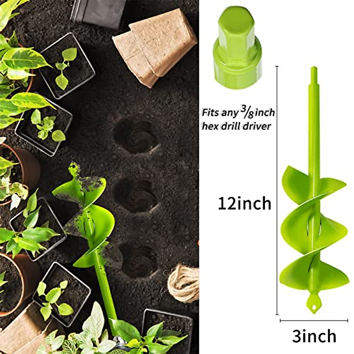 TCBWFY Auger Spiral Drill Bit for Planting 3x12inch Upgraded Drill Bit for Fast Digging Garden Auger Drill Bit for Planting Bulbs Flowers Planting Auger for Drill Post Hole Digger for 3/8"Hex Drill