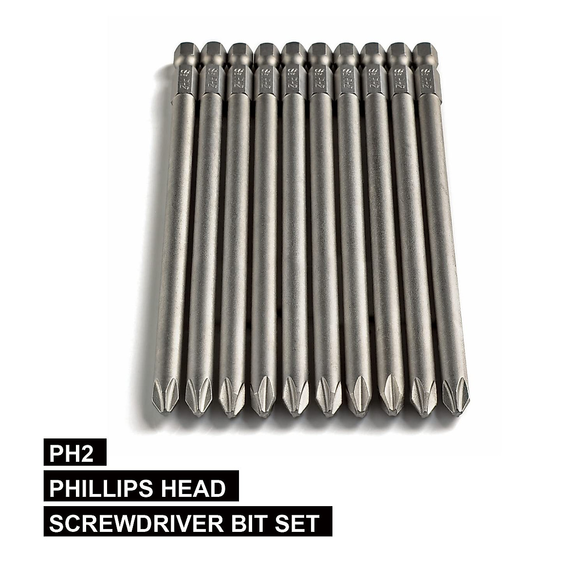 VESTTIO Phillips Cross Slot PH2#2 Long Screwdriver Bit Set 10PCS 1/4 Inch Hex Shank 6 Inch/150 mm Length S2 Steel with Magnetic for Power Screwdriver Drill Impact Driver