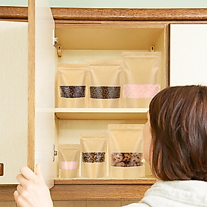 Blisstime Stand Up Pouch Bags, 100 Pack Kraft Paper Zip Lock Bags with Matte Window and Tear Notch Resealable Bags for Small Business Home Use (3.5 X 5.5 Inches)