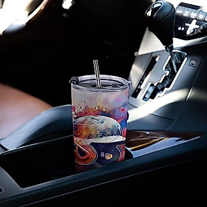 WNICELIN Vintage Graffiti Baseball Cap Tumbler Insulated Travel Mug Stainless Steel Travel Tumbler Car Cup with Straw And Brush with Lid 20oz