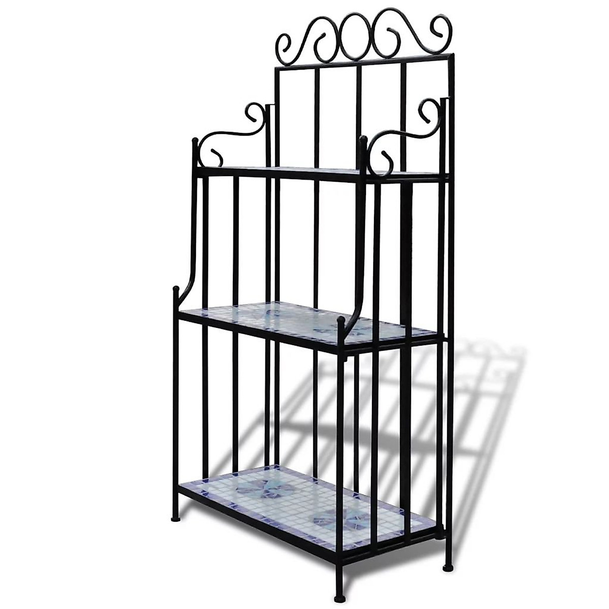 xiannv Plant Stand Display Blue White Mosaic Table, Patio Table Decor, Mosaic Table Outdoor, Mosaic Plant Stand Pattern