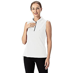 YSENTO Women's Golf Clothes Apparel Shirts Outfits Sleeveless 1/4 Zip Collarless Dry Fit UPF 50+ Tennis Polo Tank Tops White Size L