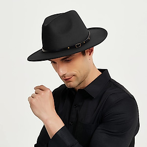 SAJUZEN Wide Brim Fedora Hats for Women Mens Felt Fedora Hats with Belt Buckle