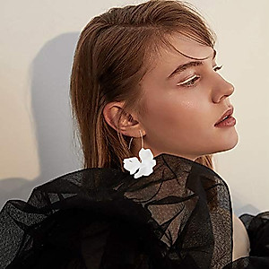 Summer Rose Boho Resin Petal Drop Earrings for Women Flower Earrings Flower Hoop Drop Earrings Acrylic Dangle Earrings (Boho Acrylic Rose Petal Drop Earrings-White)