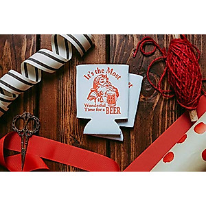 Funny Christmas Santa Beer Can Cooler Stocking Stuffer Party Favor Gift for Men Adult- Set of 2 (Its the Most Wonderful Time for a Beer)