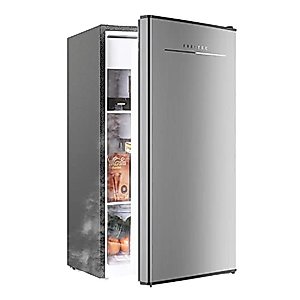 Frestec Mini Fridge with Freezer, 3.2 Cu.Ft Mini Refrigerator with One-touch Easy Defrost,37 dB Low Noise, Compact Small Refrigerator for Dorm, Bedroom, Office (Stainless Steel)