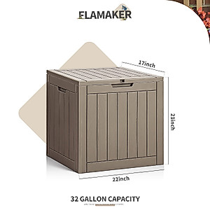 Flamaker 32 Gallon Deck Box Outdoor Waterproof Resin Storage Box with Lockable Lid Indoor Storage Bin for Patio Cushions, Toys (Brown)