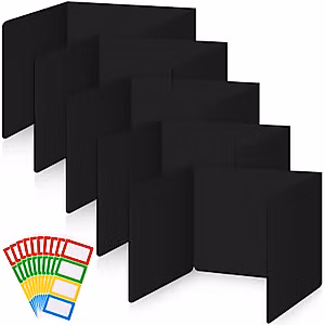 Classroom Privacy Boards for Student Desks Plastic Folders Shields Test Dividers with 40 Pieces Colorful Name Labels for School Study Reduces Distractions 14 x 17.3 x 14 Inch, Black (30 Pieces)