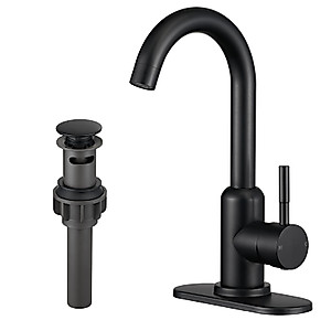 Black Bathroom Faucet, Single Handle Bathroom Sink Faucet Wet Bar Pre-Kitchen RV Small Vanity Faucet with Deck Plate, Supply Hoses and Drain Stopper Psygee