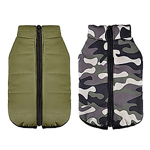 Dog Winter Jacket with Leash Hook Fleece Dog Coats for Small Medium Dogs Cold Weather Puppy Clothes Outfit Apparel Windproof Color Stitching Cotton Pet Vest Clothing for Cats (Green 3, X-Small)